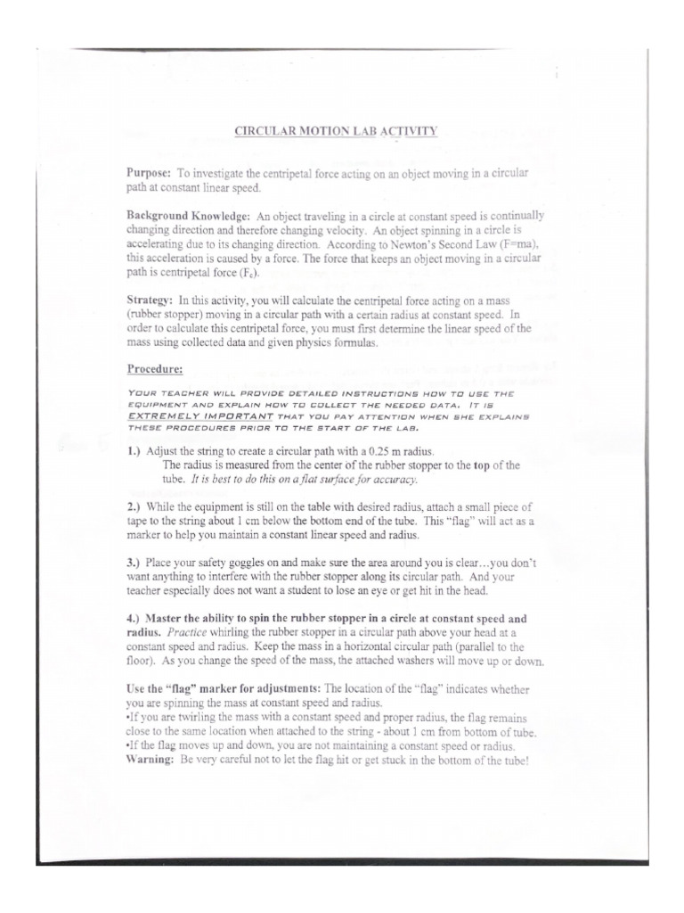 CIRCULAR+MOTION+LAB+ACTIVITY | PDF