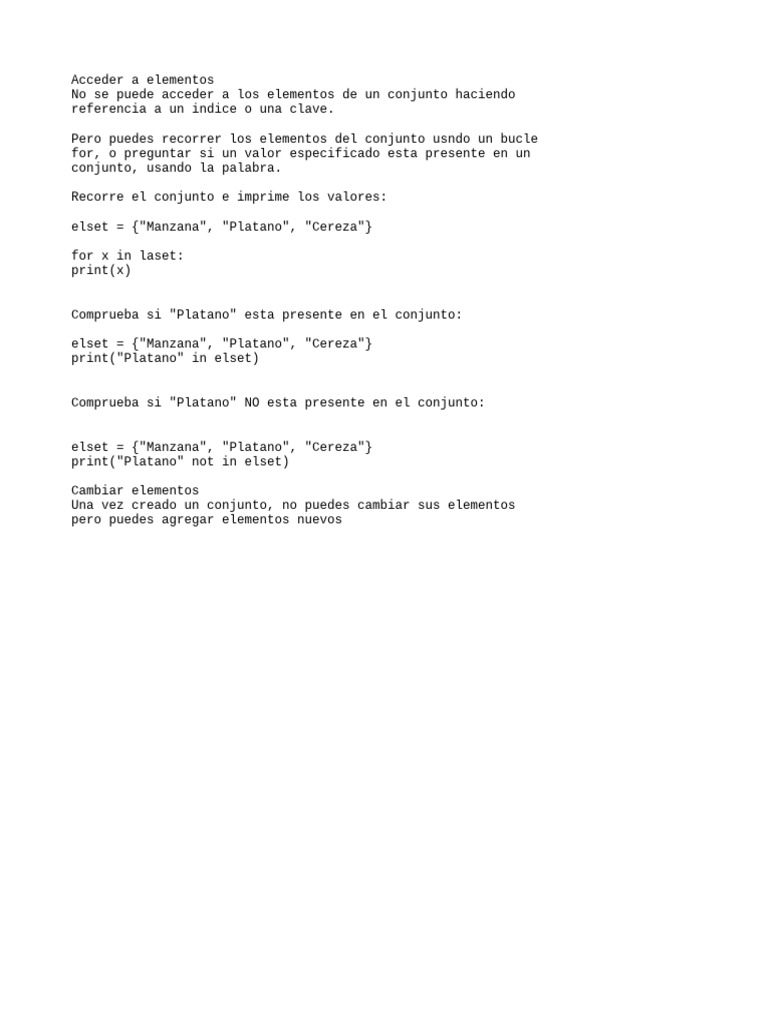 Manipulación de Conjuntos en Python | PDF