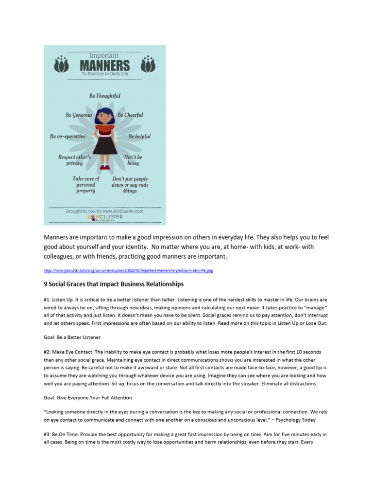04 List of Good Manners Etiquette | PDF | Attention | Conversation