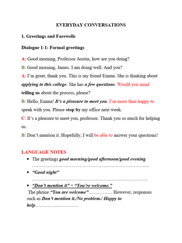 Everyday Conversations: Greetings Guide | PDF