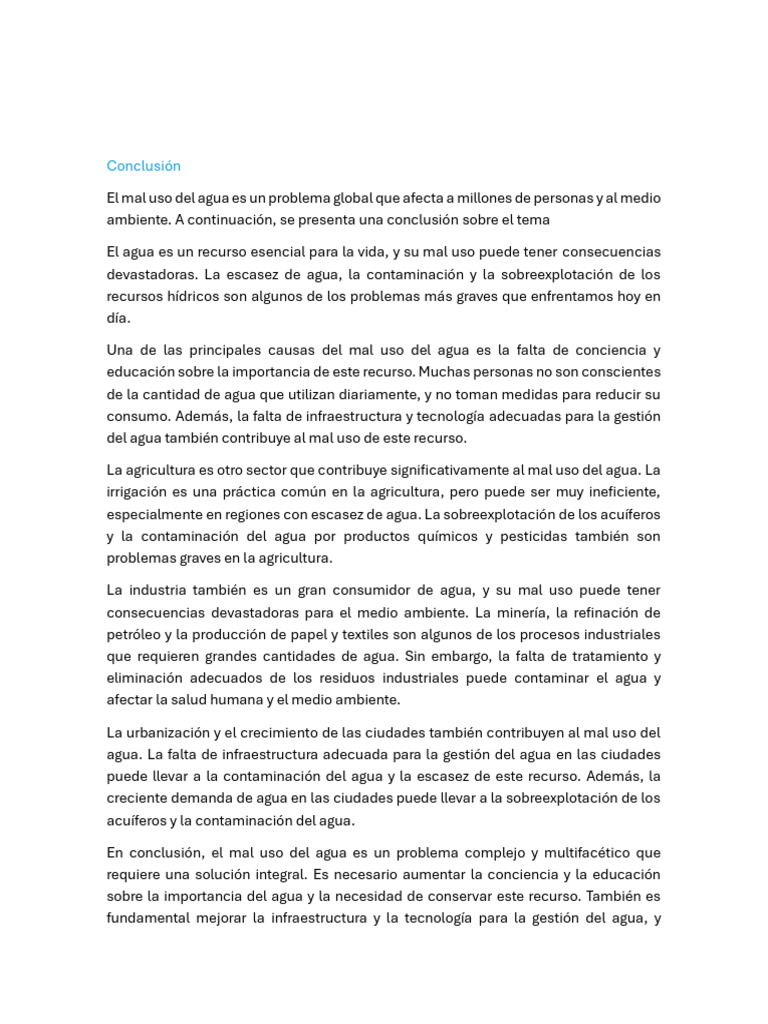 Conclusión Proyecto | PDF | Agua | Recursos hídricos