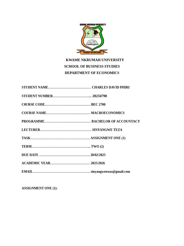 Charles D Phiri Assignment | PDF | Inflation | Banks