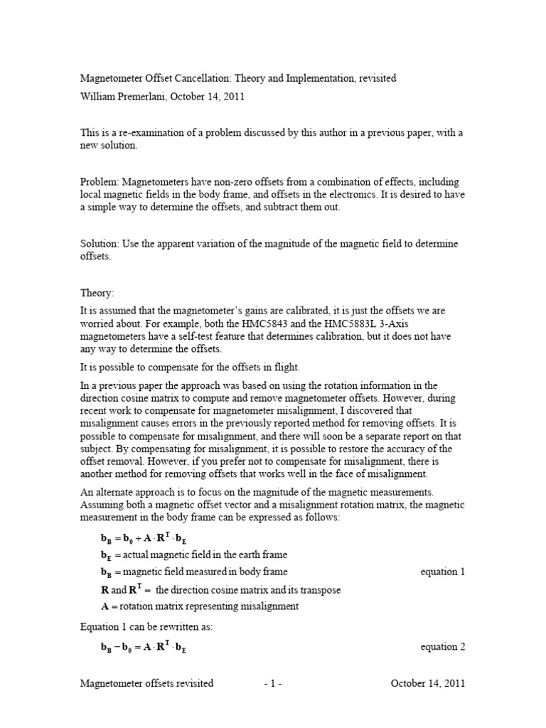 Magnetometer Offset Nulling Revisited | PDF | Euclidean Vector ...