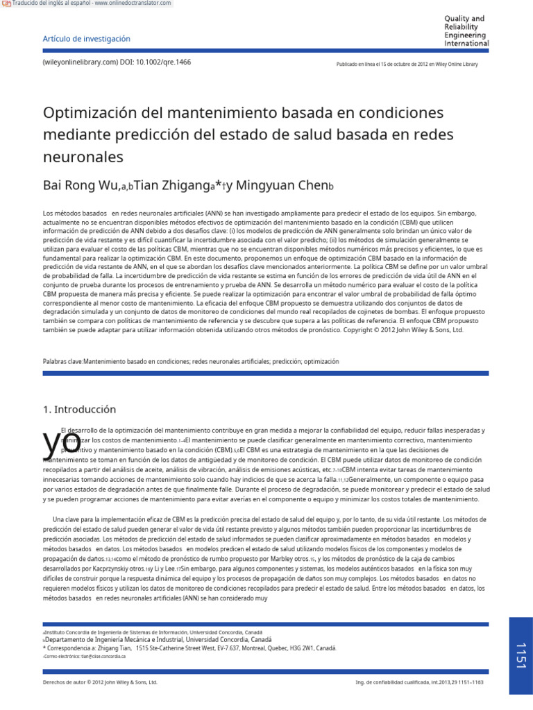 Condition-Based Maintenance Optimization-Wu2012.en - Es | PDF | Predicción | Incertidumbre