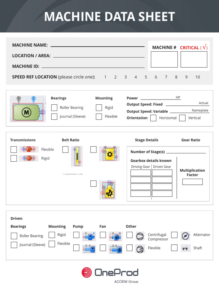 Machine Data Sheet for Bearings and Transmissions | PDF
