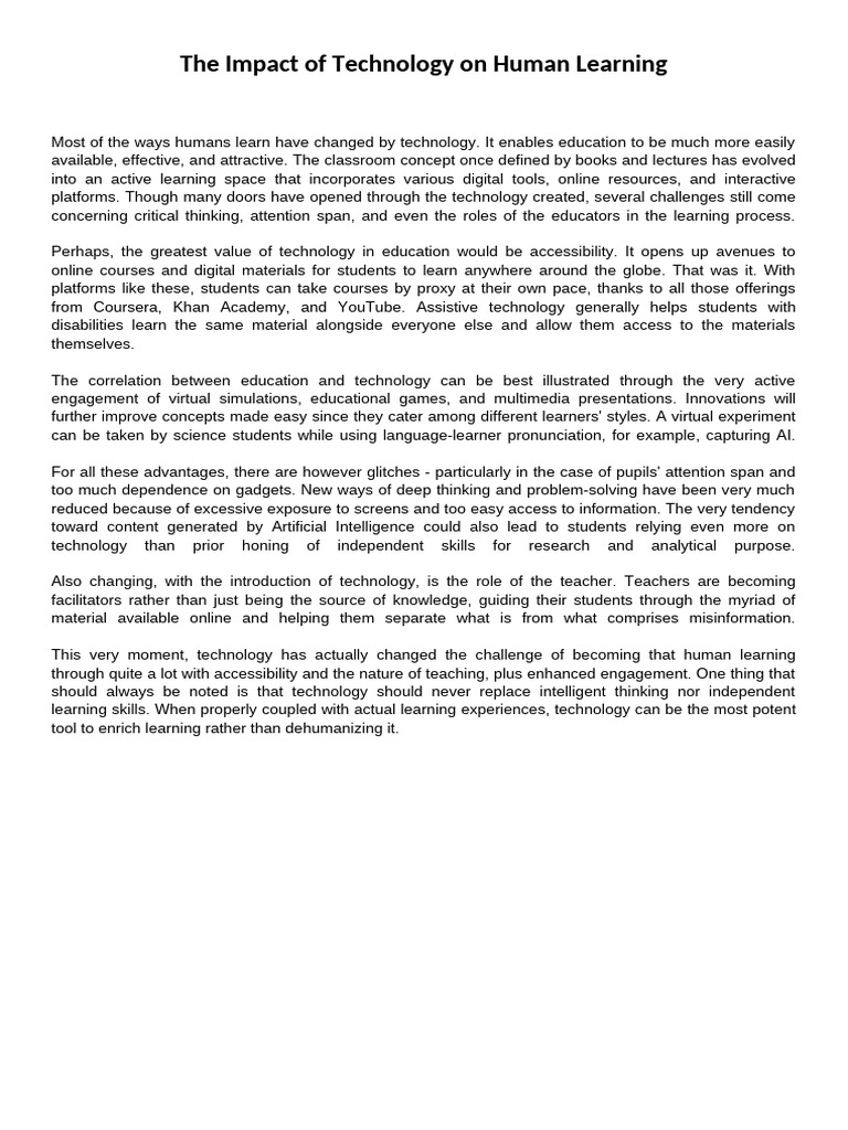 Technology's Role in Human Learning | PDF | Learning | Cognition