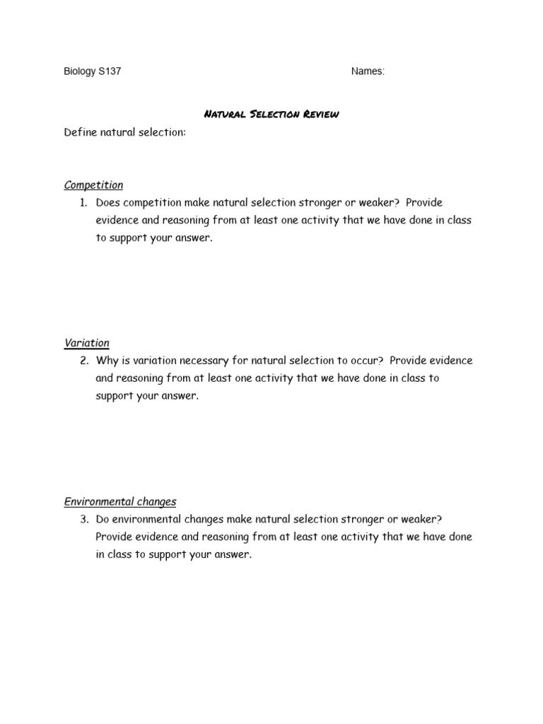 S137 Natural Selection Review 3 | PDF