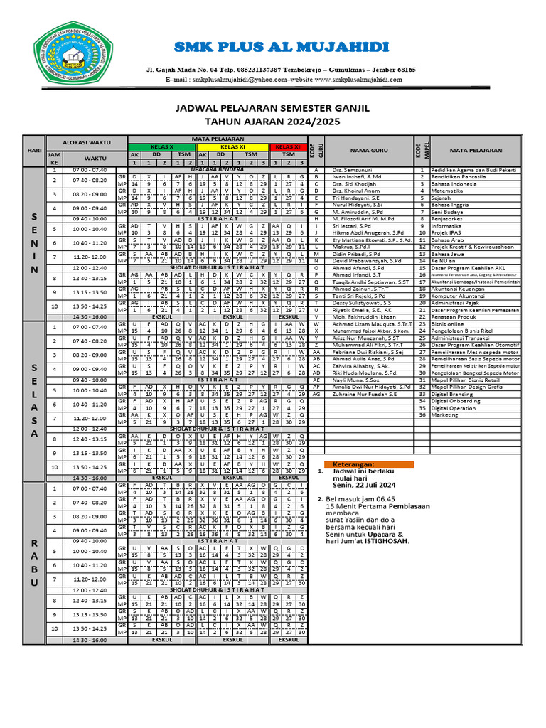 Jadwal Pelajaran SMK 2024-2025 Ganjil Juli | PDF