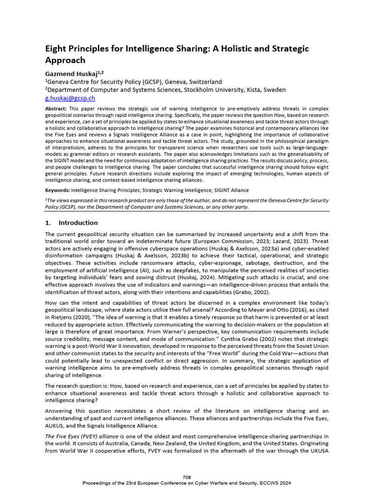Eight Principles for Intelligence Sharing | PDF | Signals Intelligence ...