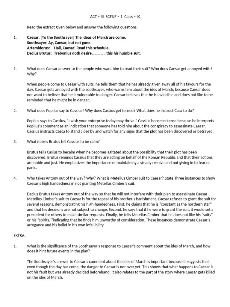 ACT - III SCENE - 1 Class - IX | PDF | Mark Antony | Julius Caesar