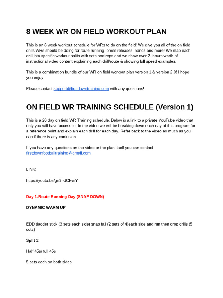 8-Week Wide Receiver Workout Plan | PDF