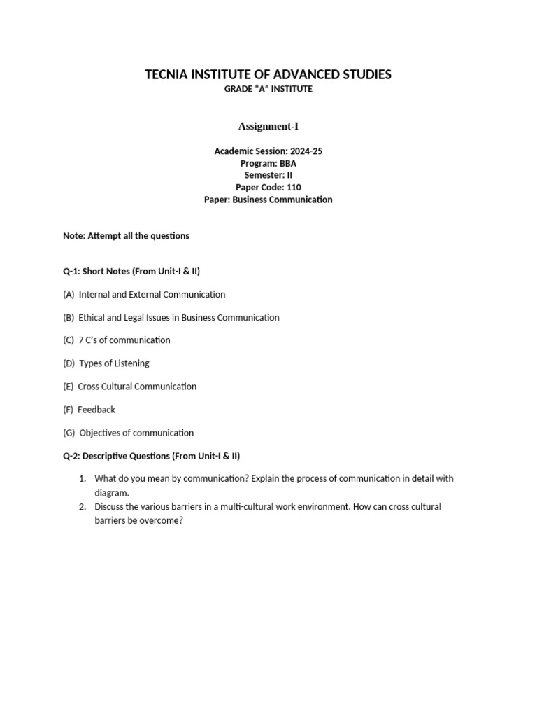 Assignment 1 of Business Communication | PDF