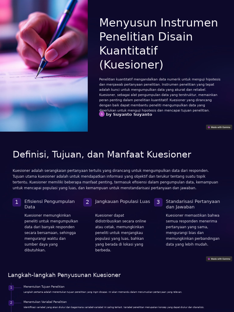 Menyusun Instrumen Penelitian Disain Kuantitatif Kuesioner | PDF