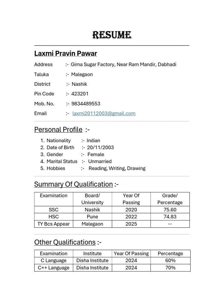 Laxmi Pawar Resume | PDF | Human Communication | Communication