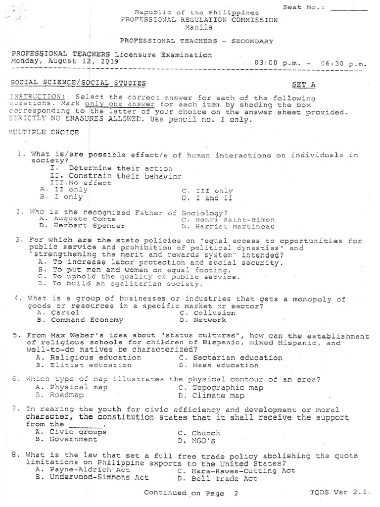 SOCIAL STUDIES Major For LET 1 | PDF