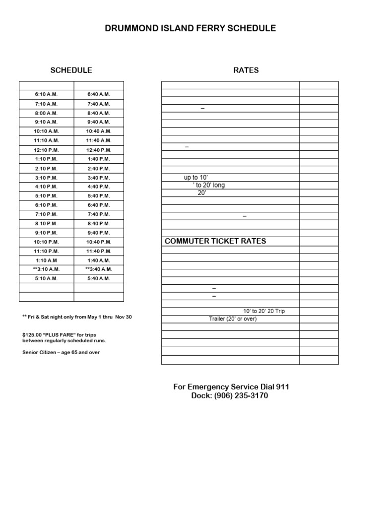 Drummond Island Ferry Schedule & Rates | PDF | Trailer (Vehicle) | Truck