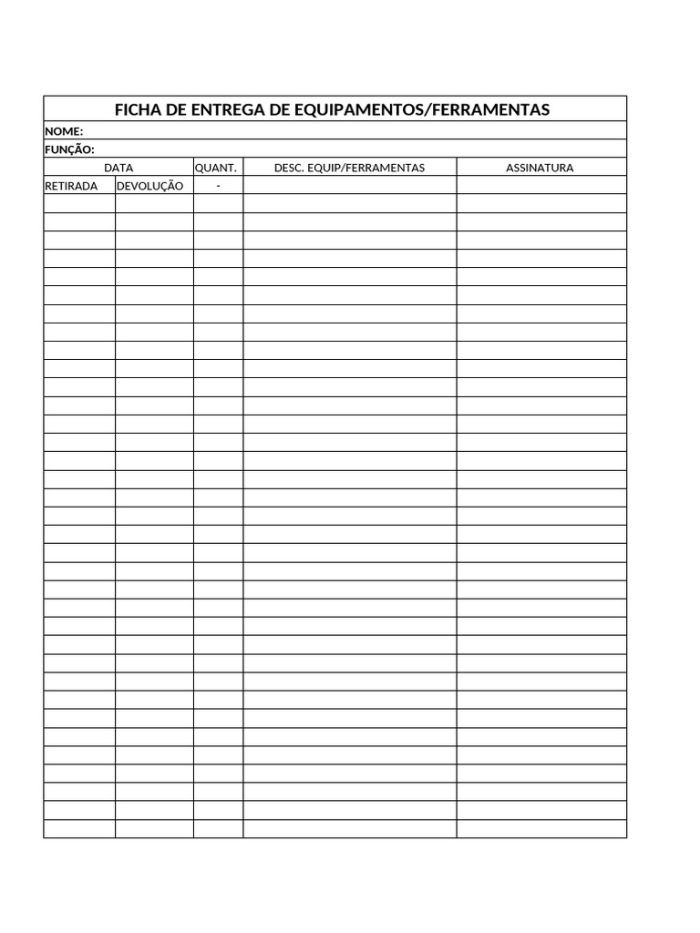 Ficha de Entrega de Equipamento e Ferramentas Controle de Entrega | PDF