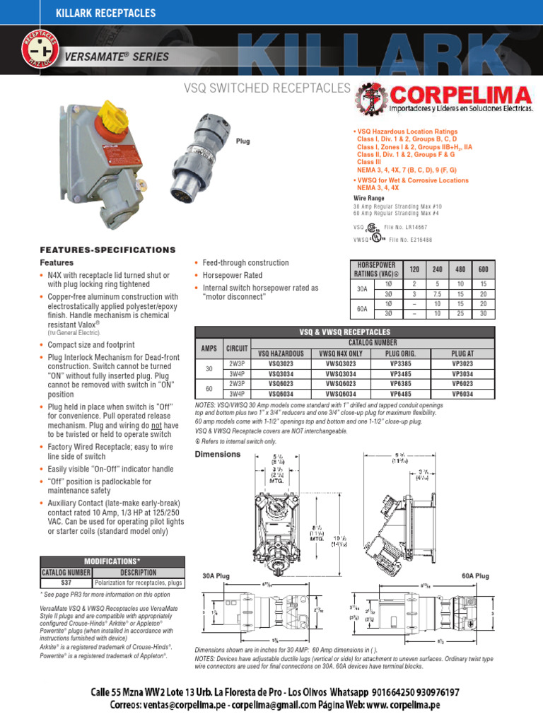 Tomacorriente Antiexplosion Cat VSQ3034 Hubbell Killark | PDF | Electrical Connector | Components