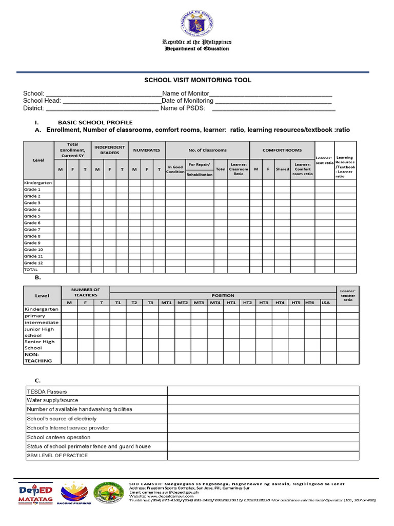 School Visit Monitoring Tool | PDF | Educational Assessment | Teachers