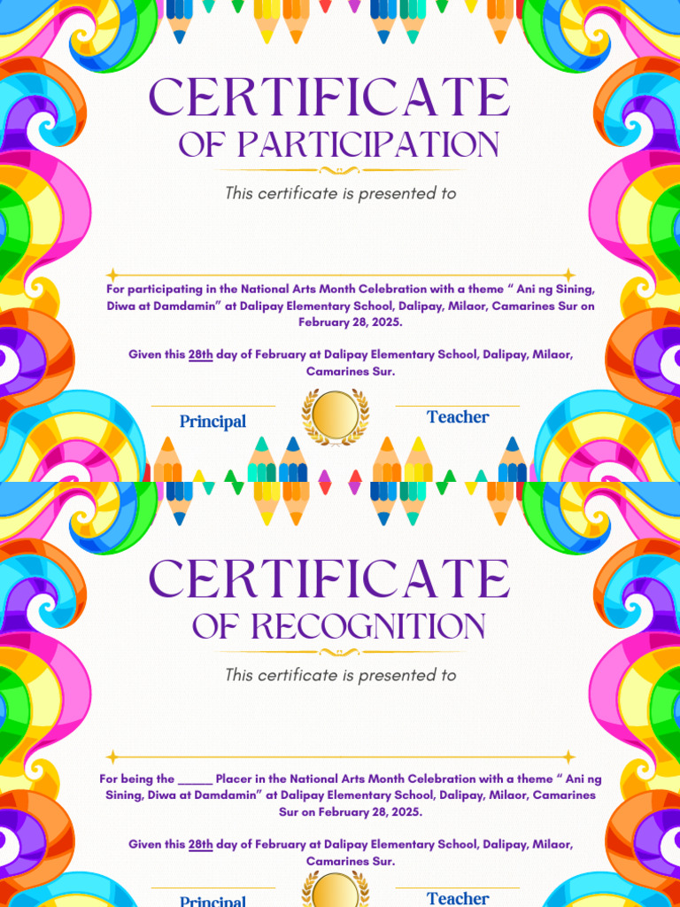 Colorful Vibrant Abstract Illustrated Art Participation Certificate | PDF