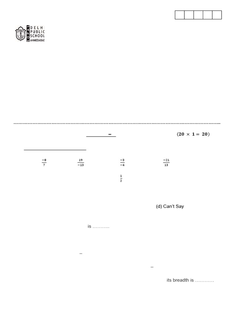 Annual Math Sample Paper Grade 7 | PDF | Area | Length