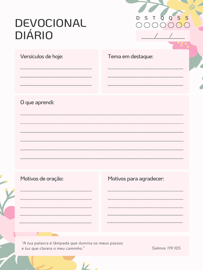 Planner Devocional Diário Simples Ilustrado Tons de Rosa | PDF