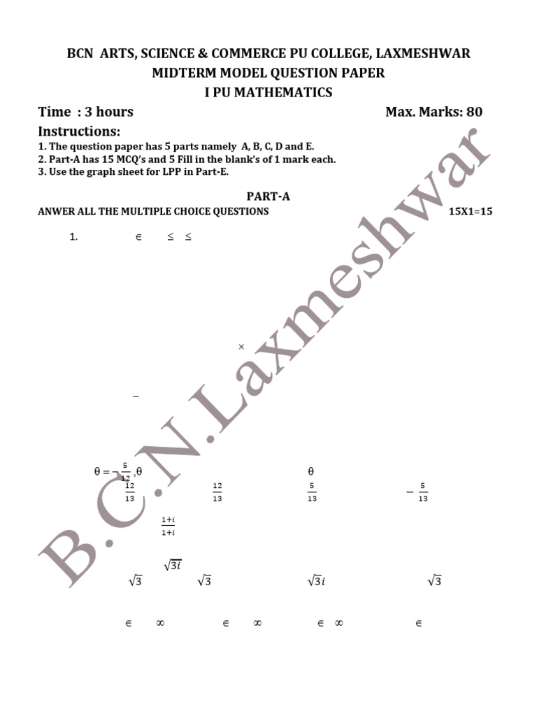 PU Ist MID-TERM MODEL QP | PDF | Mathematical Concepts | Graph Theory