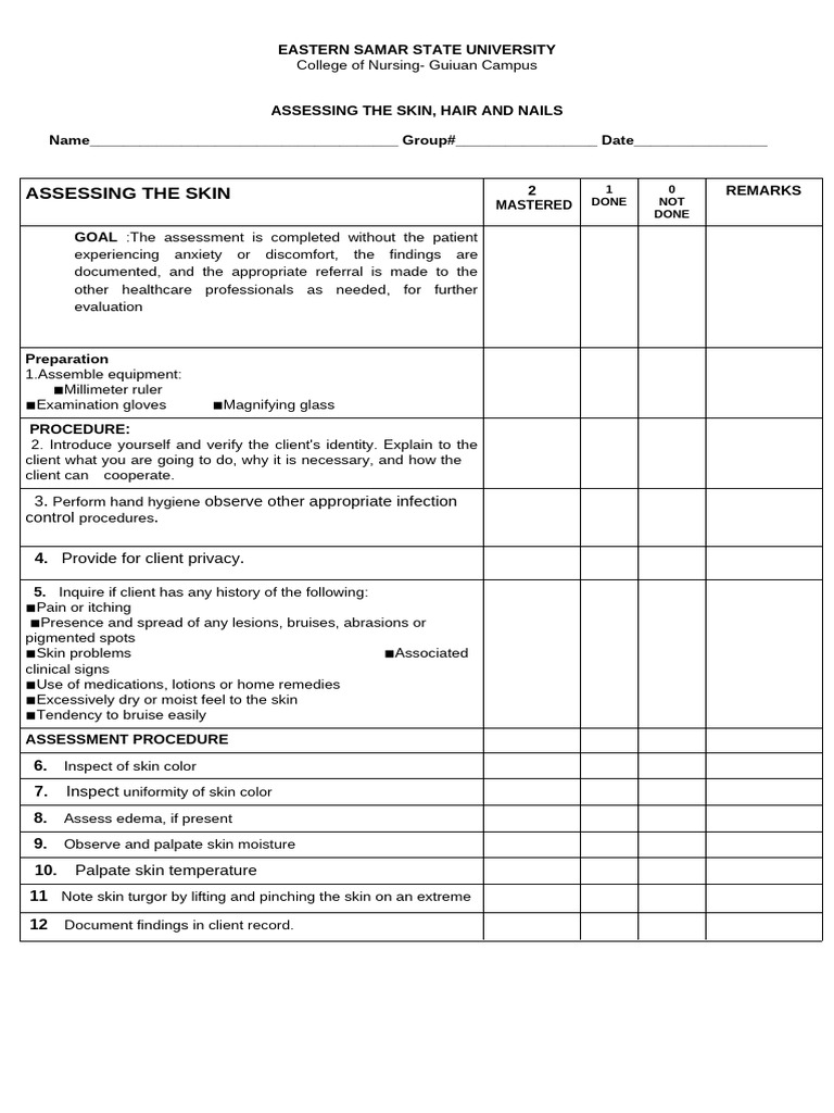Skin Hair and Nails Assessment 2025 | PDF | Nail (Anatomy) | Medical ...