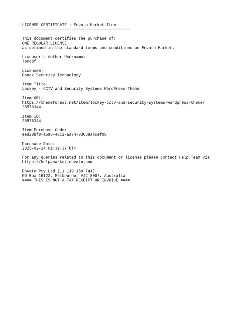 Lockey CCTV and Security Systems Wordpress Theme License | PDF