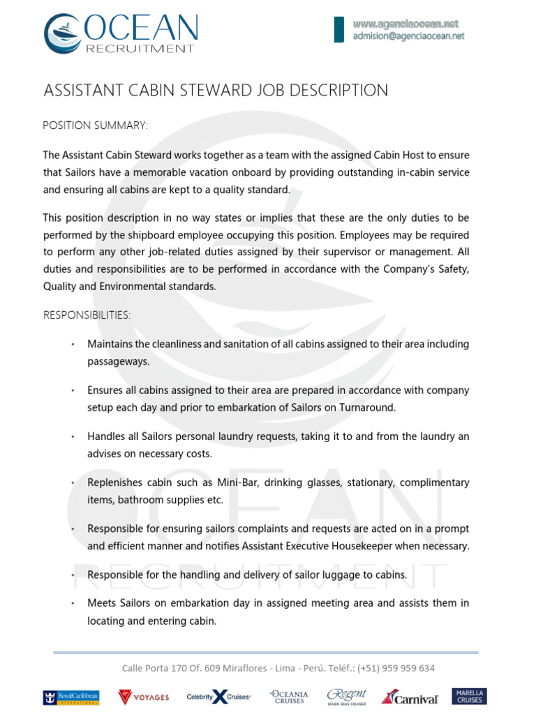 ASSISTANT-CABIN-STEWARD-JOB-DESCRIPTION | PDF
