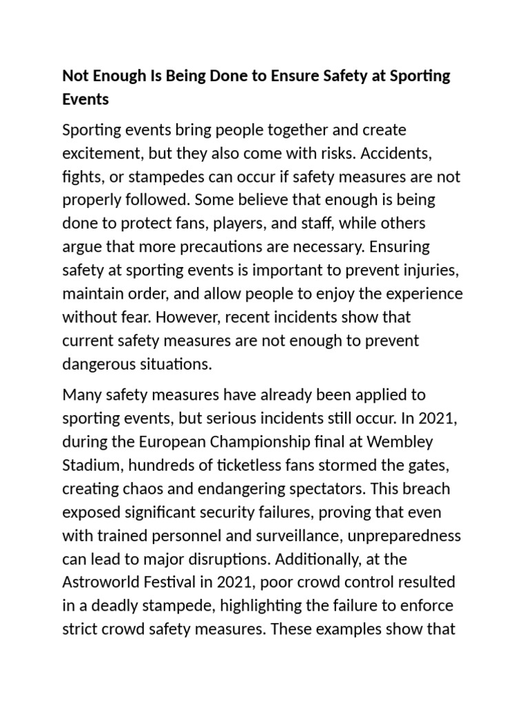 Not Enough Is Being Done To Ensure Safety at Sporting Events | PDF ...