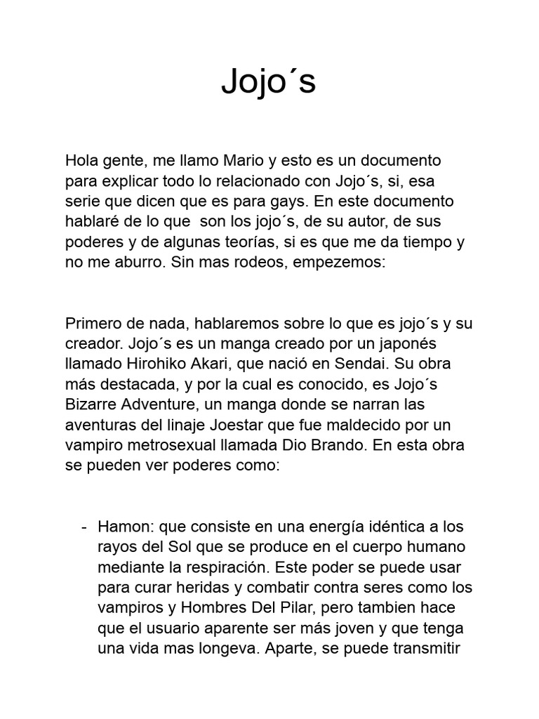 Introducción a Jojo's Bizarre Adventure | PDF