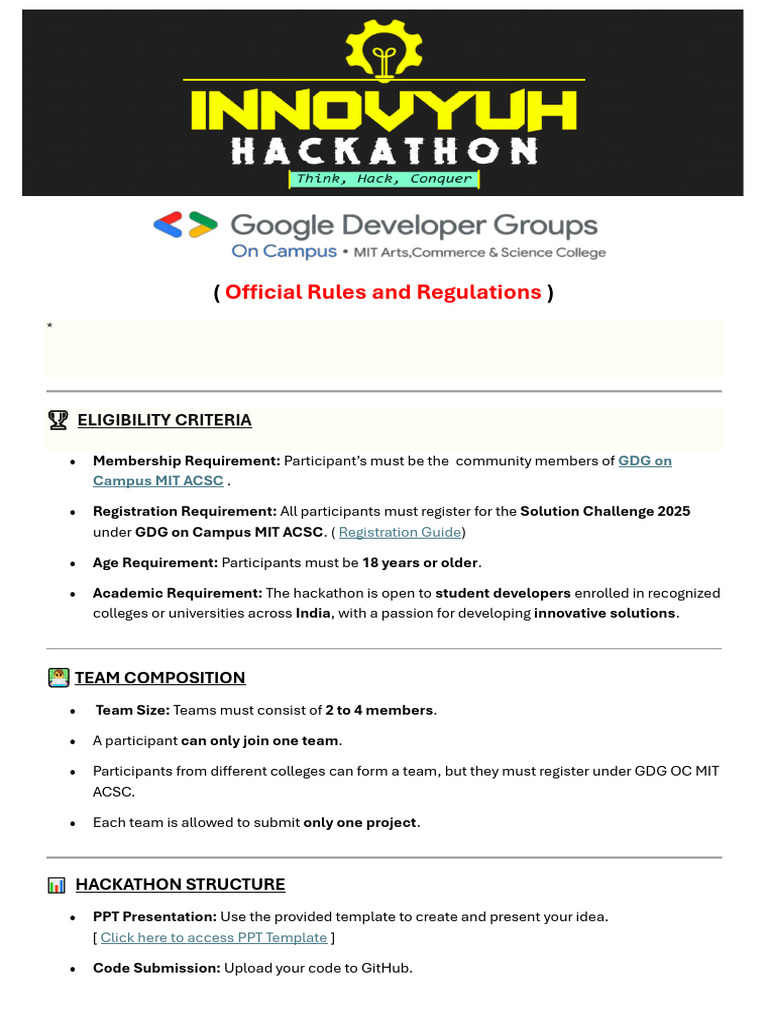 INNOVYUH HACKATHON 2025 (Official Rules and Regulations) | PDF | Creativity | Discrimination