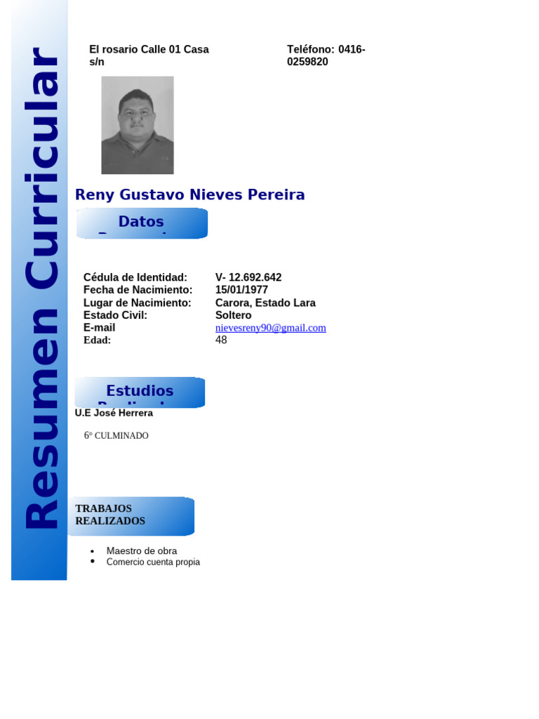 Curriculo Reny Gustavo Nieves | PDF