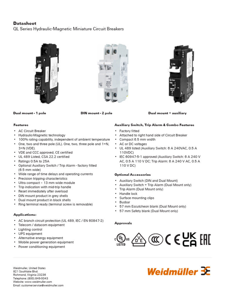 Weidmuller QL Series Circuit Breakers | PDF | Alternating Current | Switch