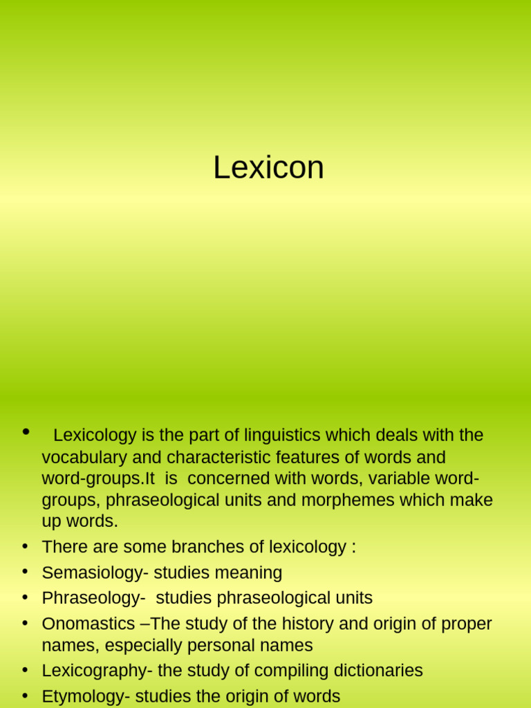 Lecture 5 Lexicon Linguistics | PDF | Word | Lexicology