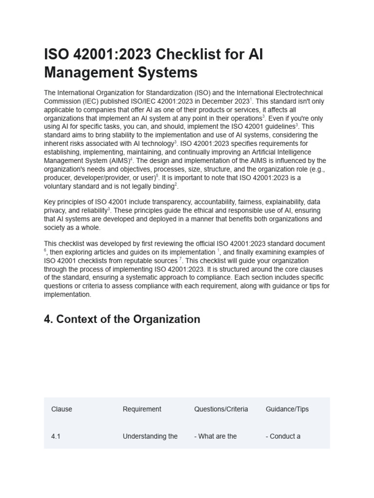 ISO 42001 Checklist Guide | PDF | Risk | Artificial Intelligence
