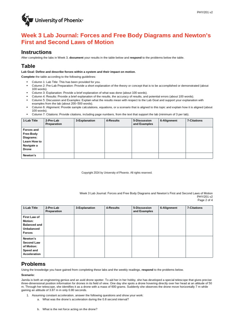Phy201 v2 wk3 Lab Journal | PDF | Force | Acceleration