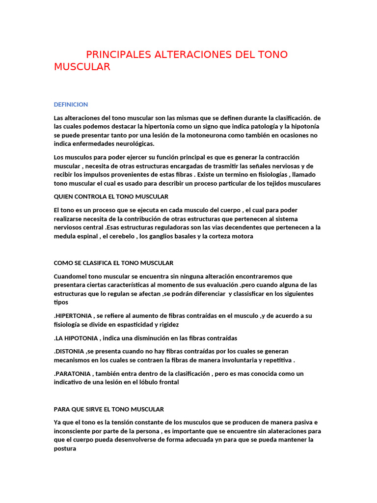 Alteraciones del Tono Muscular: Tipos y Función | PDF | Músculo ...