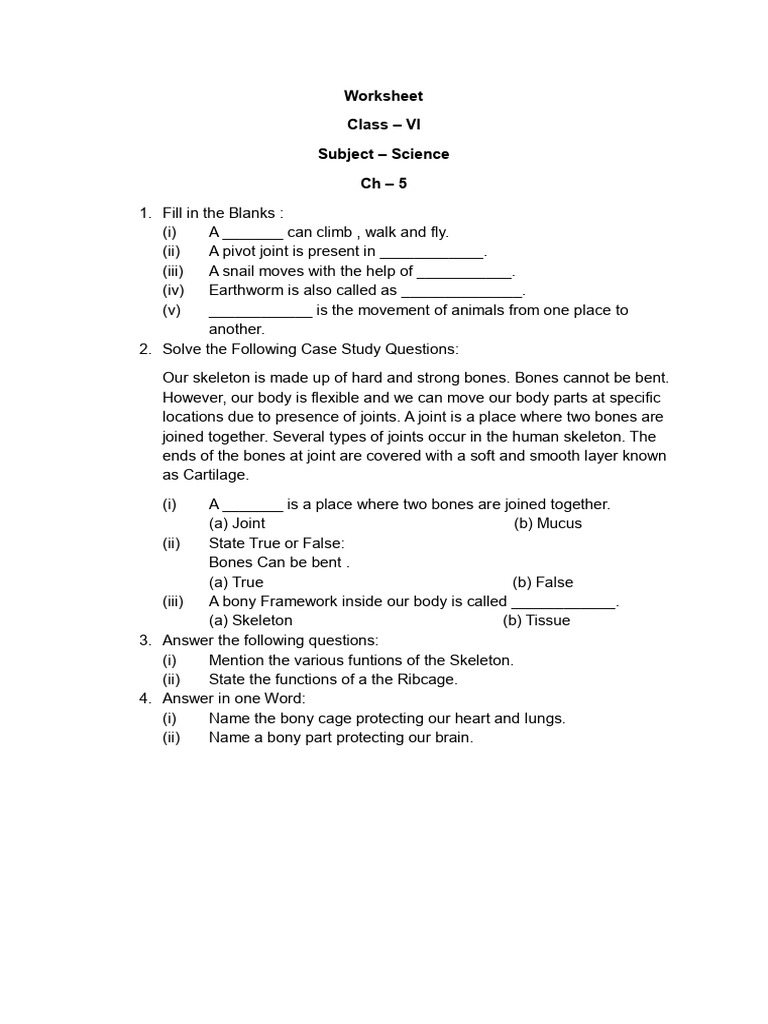Worksheet Class - VI Subject - Science CH - 5 | PDF