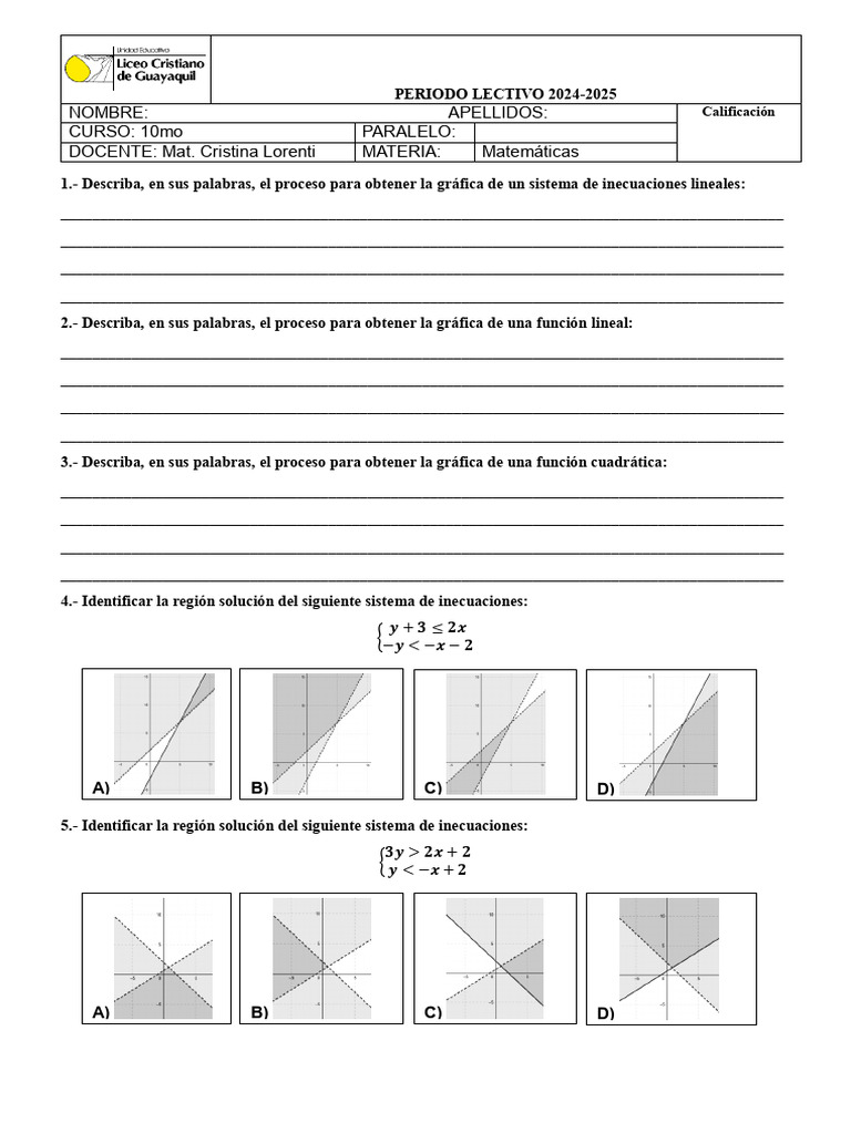 Cuestionario Exa10mo 3T | PDF | Matemáticas