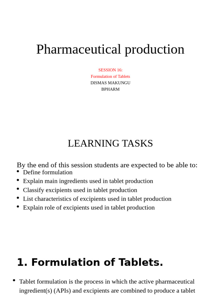 Formulation of Tablets | PDF | Pharmaceutical Formulation | Tablet ...