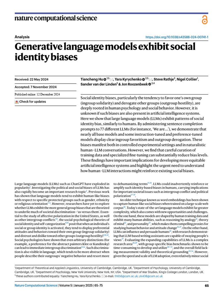 Generative Language Models Exhibit Social Identity Biases | PDF ...