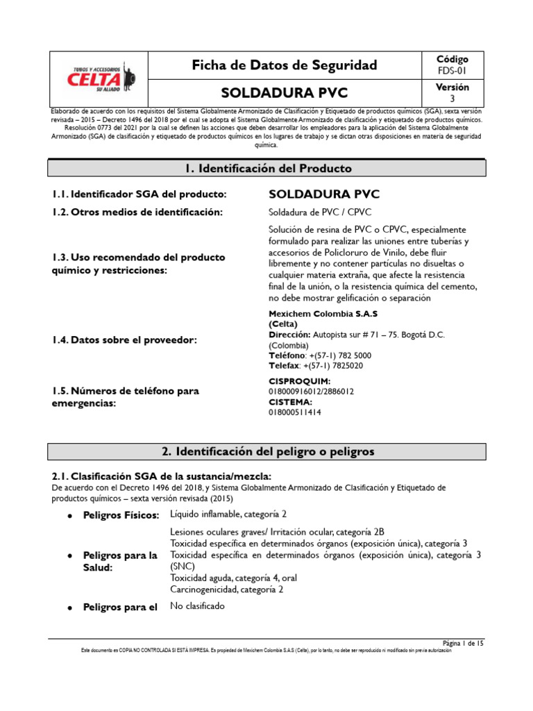 FDS-Soldadura-de-PVC-y-CPVC - CELTA | PDF | Agua | Química