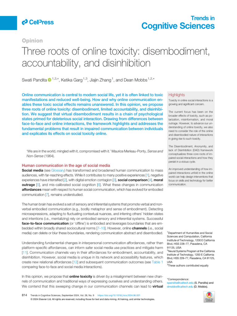 Three Roots of Online Toxicity Disembodiment, Accountability, and ...