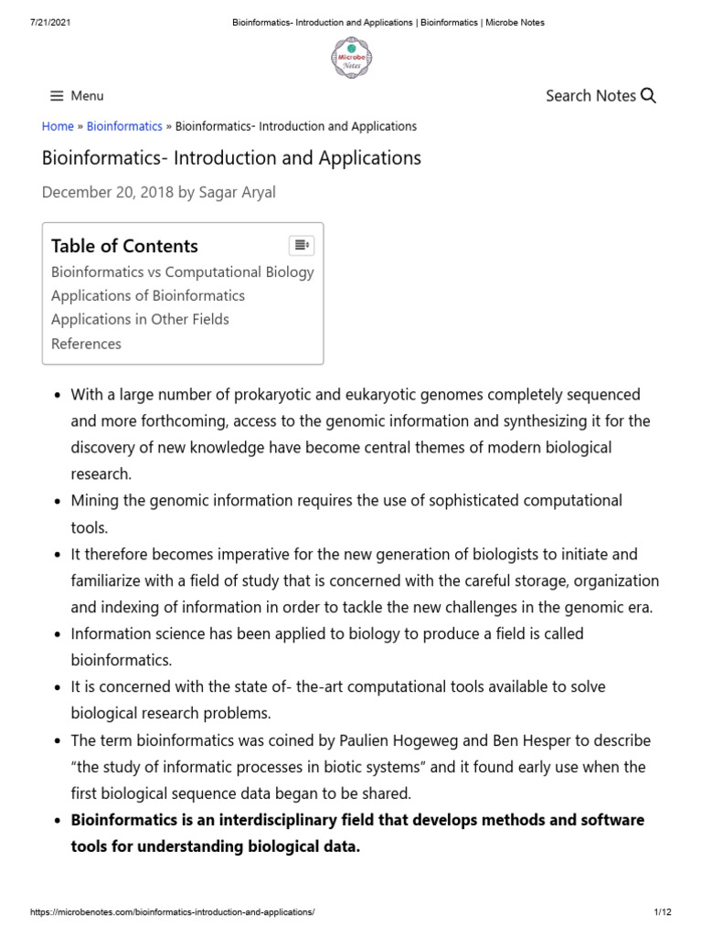 Bioinformatics: Key Applications Overview | PDF | Bioinformatics ...