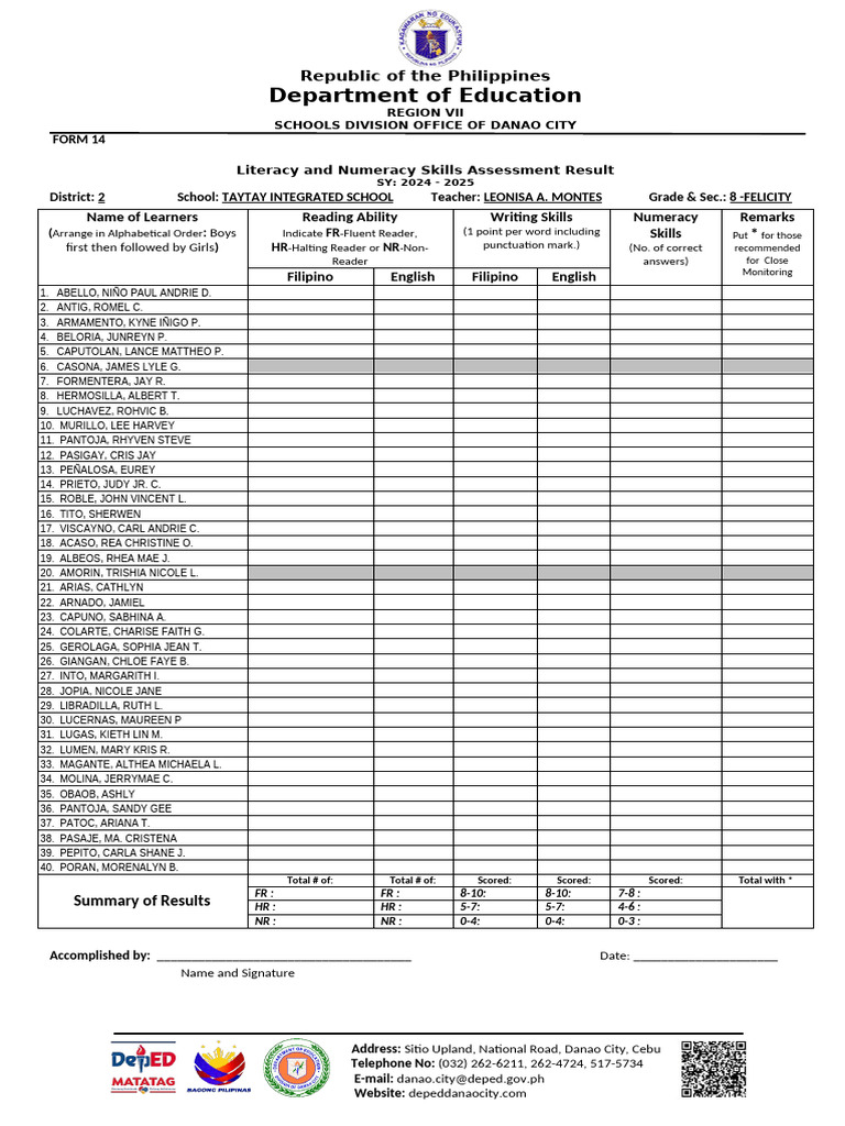 LITNUM - 8 FELICITY Mid-Year - Template - Literacy-and-Numeracy-Skills ...