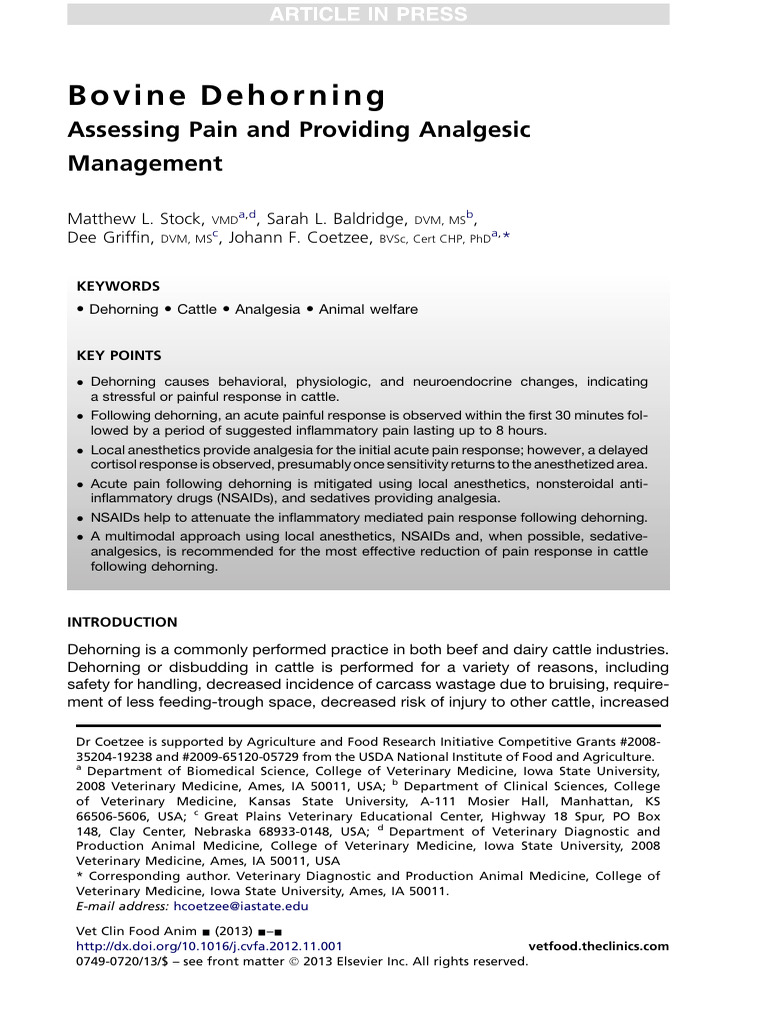 VCNA - Dehorning Analgesia | PDF | Analgesic | Pain