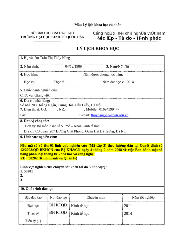 Ly Lich KH - Tran Thi Thuy Hang | PDF