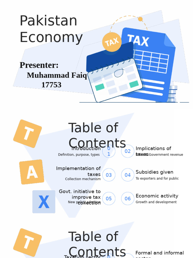 Muhammad Faiq 17753 BBA 8th A Pakistan Economy Presentation (Taxes ...